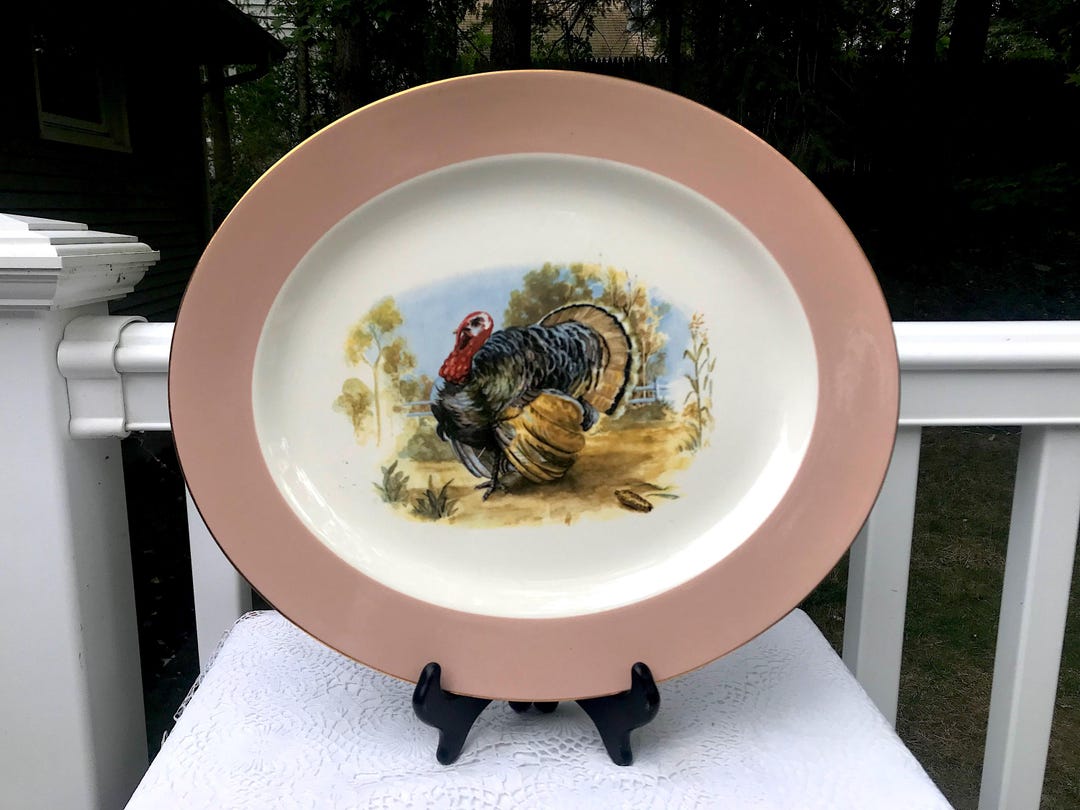Vintage Large 15 Inch Oval Turkey Platter Gold Trim - Etsy