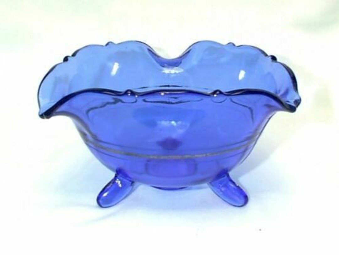 Mt Pleasant Double Shield Depression Cobalt Blue Mayonnaise Footed Dish ...