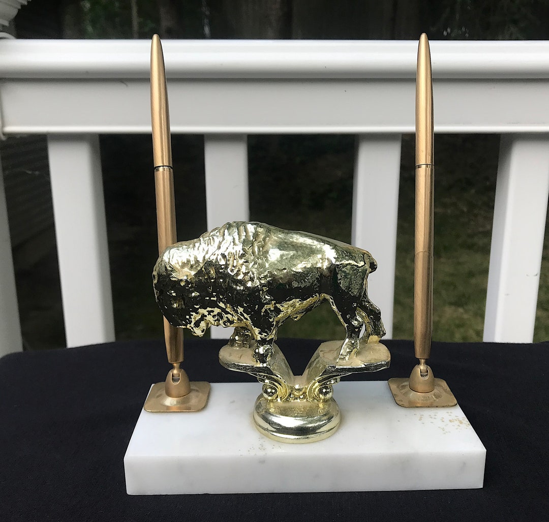 Desk Double Pen Set Buffalo Figurine - Etsy