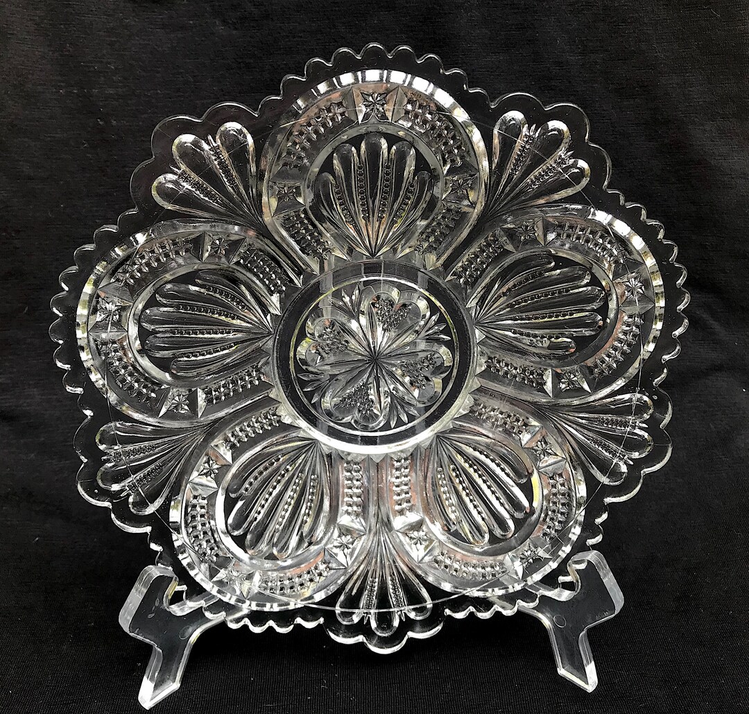 Set of FOUR Ribbed Ellipse Admiral Crystal 8" Salad Dessert Plates 1905 ...