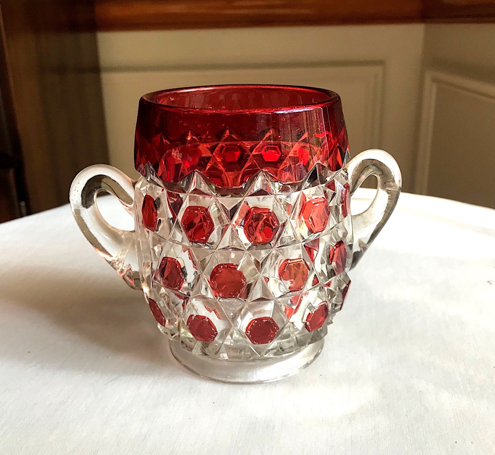Ruby Red Flashed Double Block Hexagon Sugar Bowl US Glass | Etsy