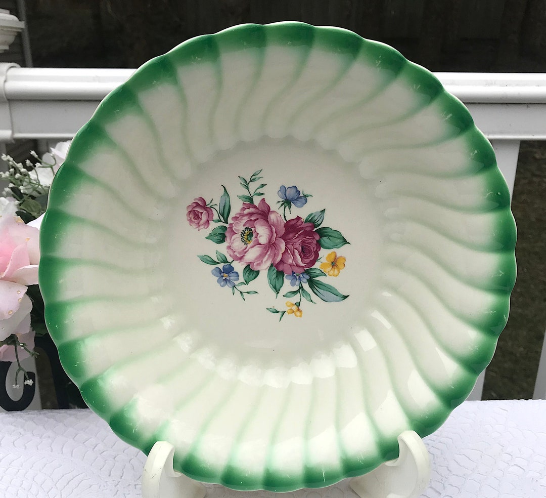 Homer Laughlin Green Rim Shell 9 Inch Salad Bowl Fruit Flowers - Etsy
