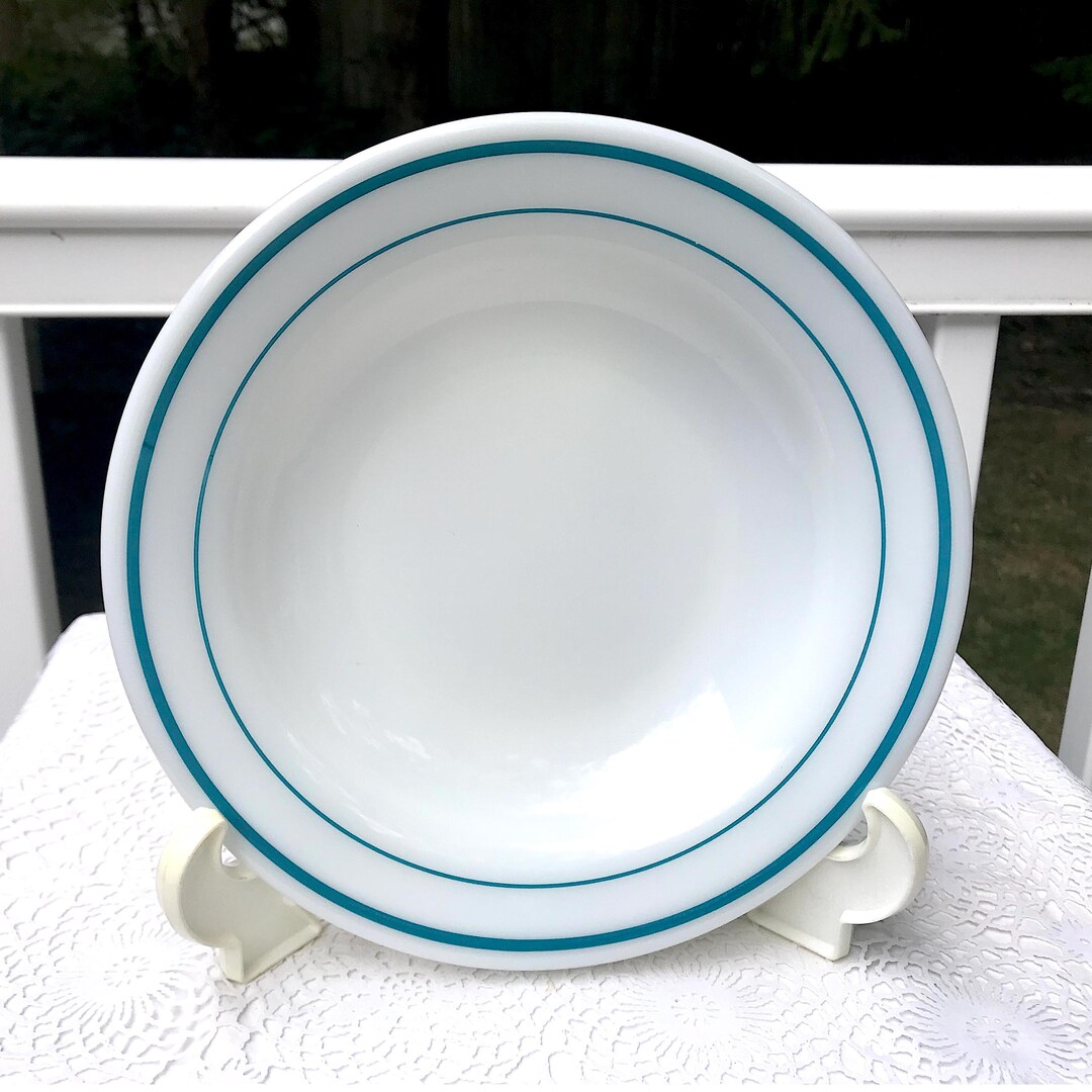 Pyrex Corning Rimmed Soup Bowls Blue Turquoise Band Stripes 9 1/8 - Etsy