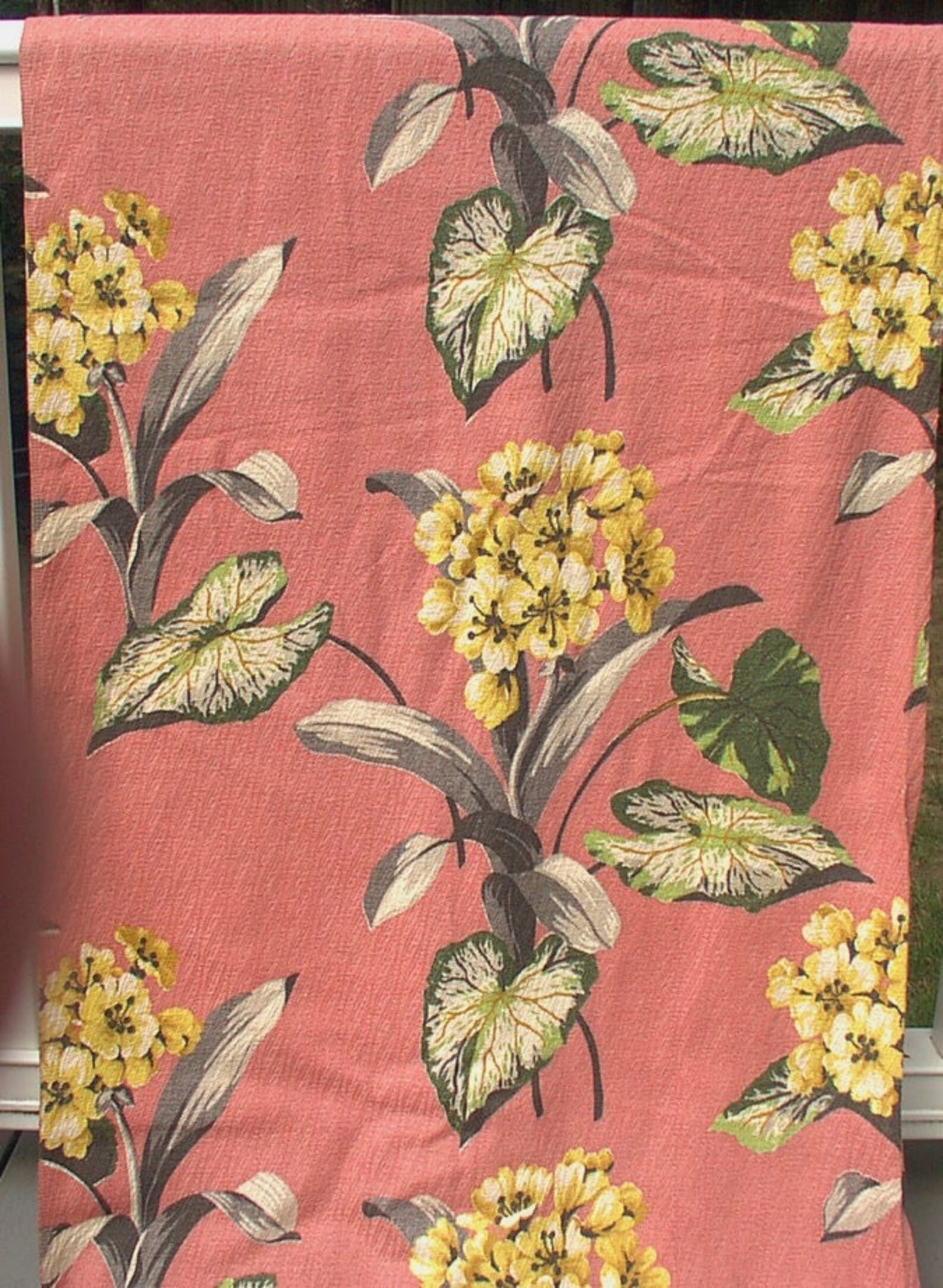 Vintage Drapery Material Fabric Pink Yellow Green Gray Leaves - Etsy