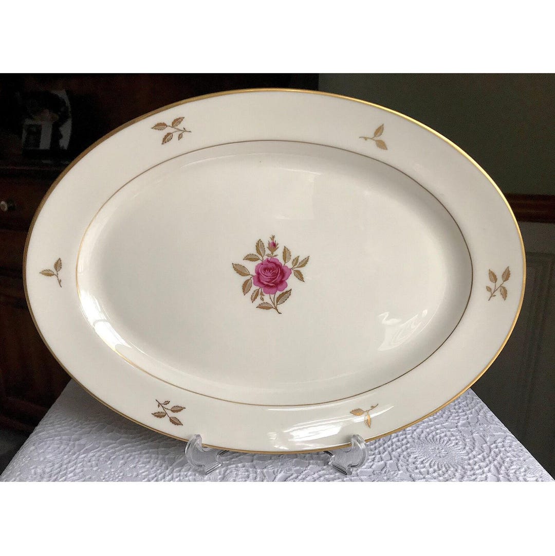 Lenox Rhodora 13 7/8" Oval Platter Roses Gold Trim - Etsy