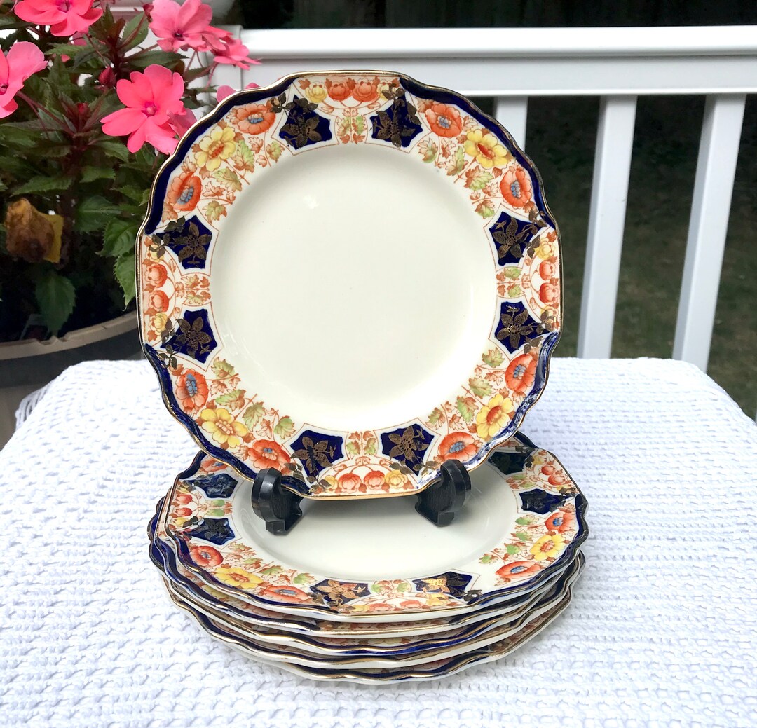 SET OF SIX Myott & Sons Derbytone 7808 6 1/2" Dessert Bread Plates Blue ...