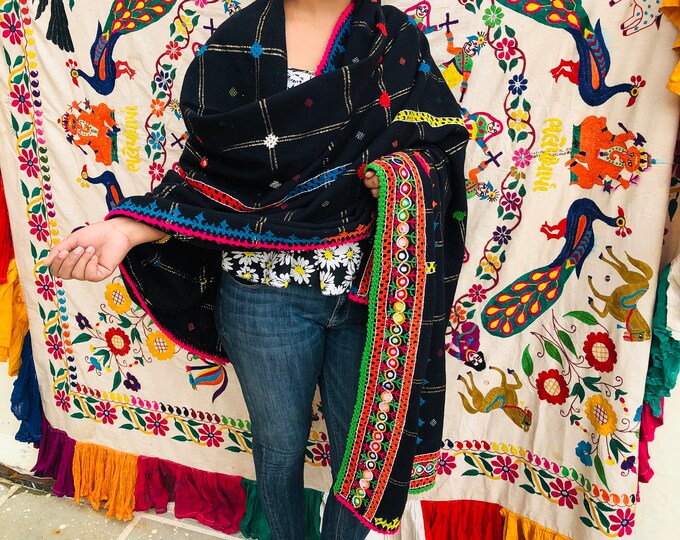 Vintage Rabari Wool Shawl & Throw. Embroidered 0185 - Etsy