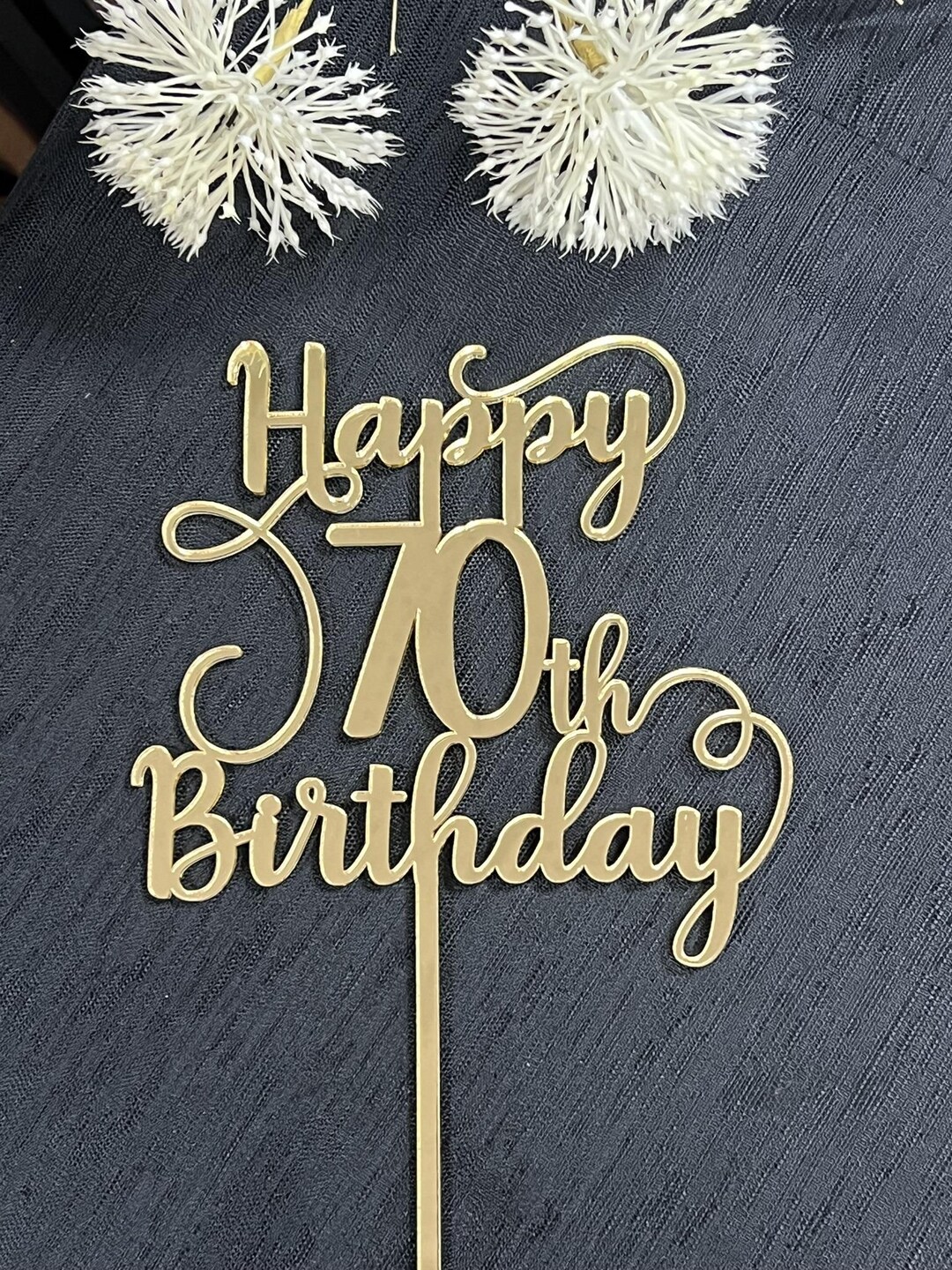 Happy 70th Birthday Cake Topper, Elegant Script Font - Etsy