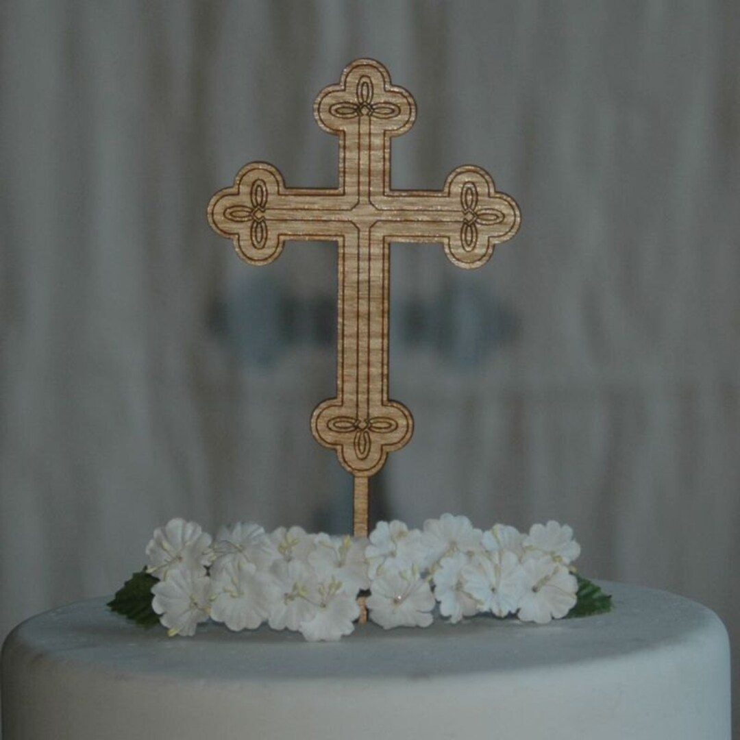 Wooden Wooden Engraved Cross Cake Topper for Baptism, Christening, Holy ...