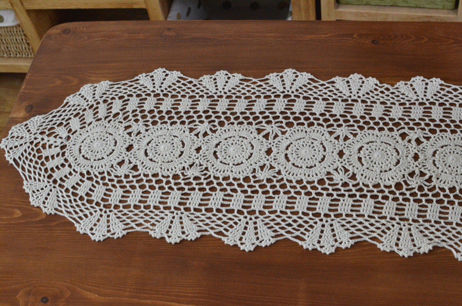 Country Living Style Table Runner Oval Hand Crochet Table | Etsy