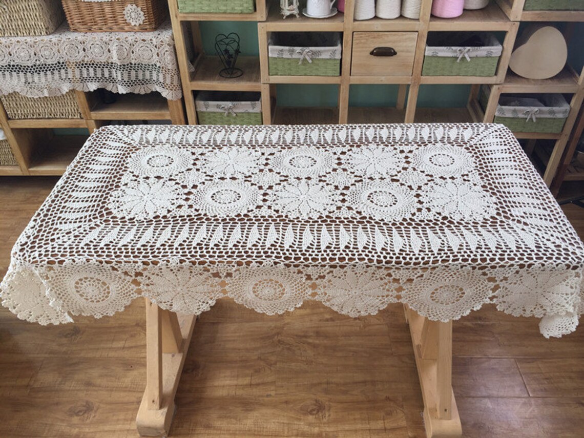 39x63 Rectangular Tablecloth Hand Crochet Table | Etsy