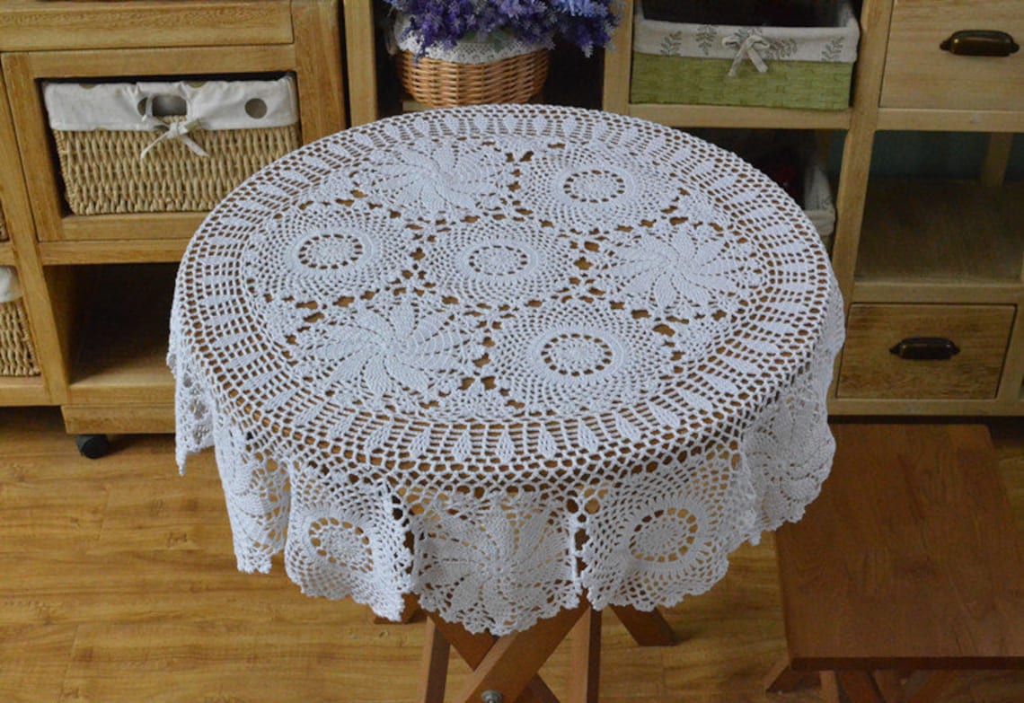 Hand crocheted 43 round tablecloth country living | Etsy