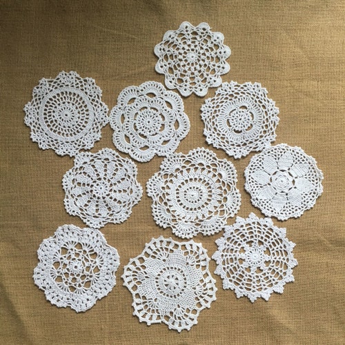 Set of 6 Round Hand Crochet Lace Doilies for Crafts Wedding - Etsy