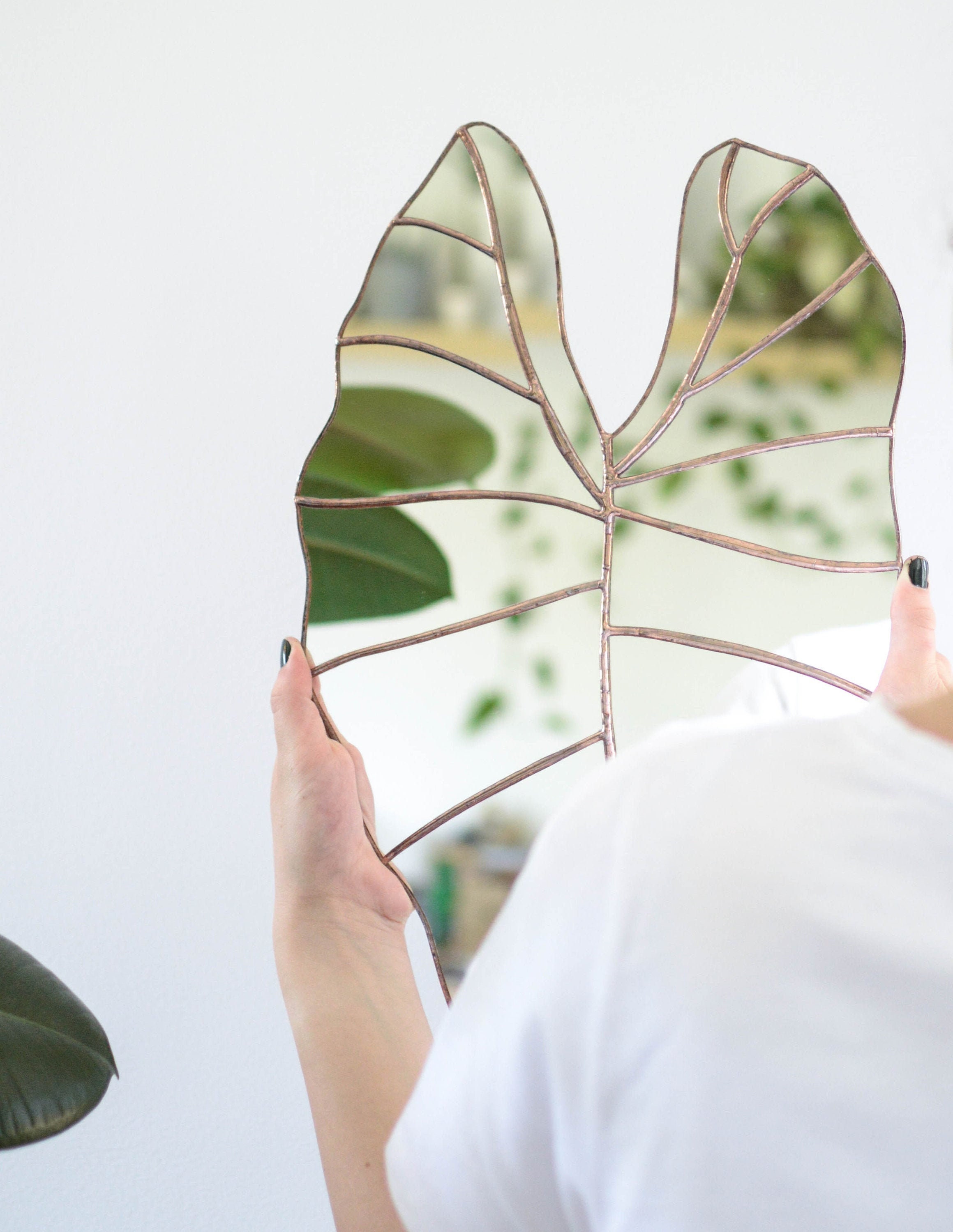 Large Alocasia Leaf Mirror Floor Mirror Modern Stain Glass - Etsy