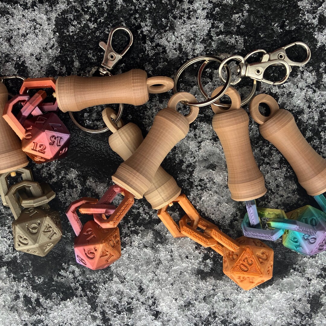 D20 Flail Keychain - 3D Printed Medieval Themed Accessory in Custom ...