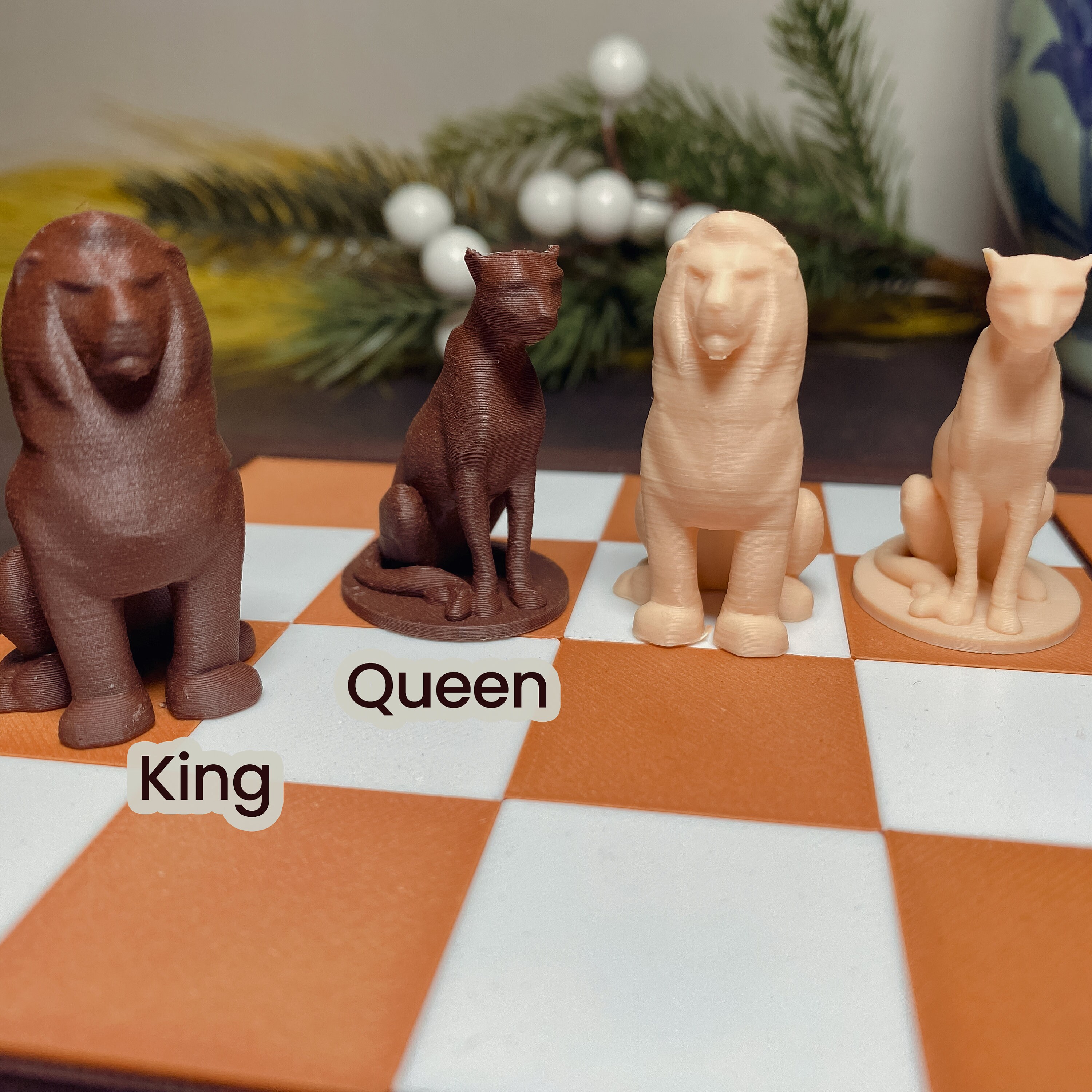 Cat Chess Set King and Queen Lion Figures, Cat Tree Rook Unique Cat ...
