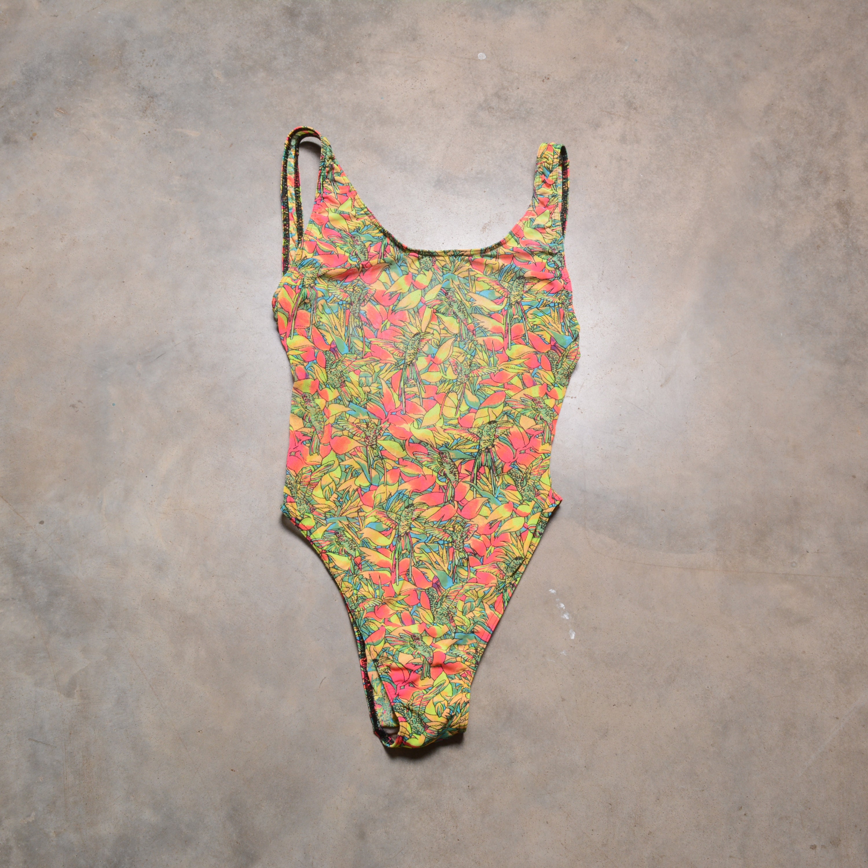Vintage 90s Solar Tan Through Bathing Suit Rainbow Neon Flower Tropical ...