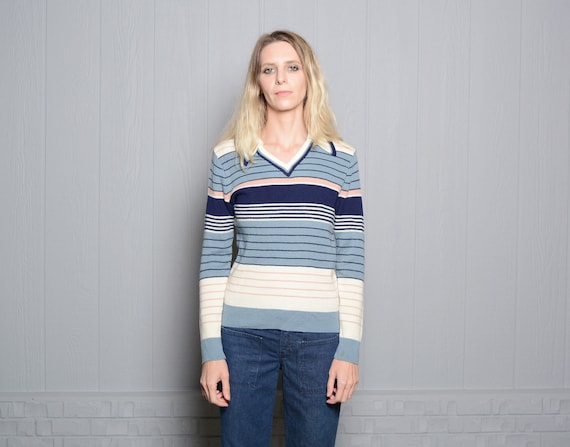 Vintage 60s 70s Women Top Ribbed Knit Sweater 1960 1970 V-neck | Etsy