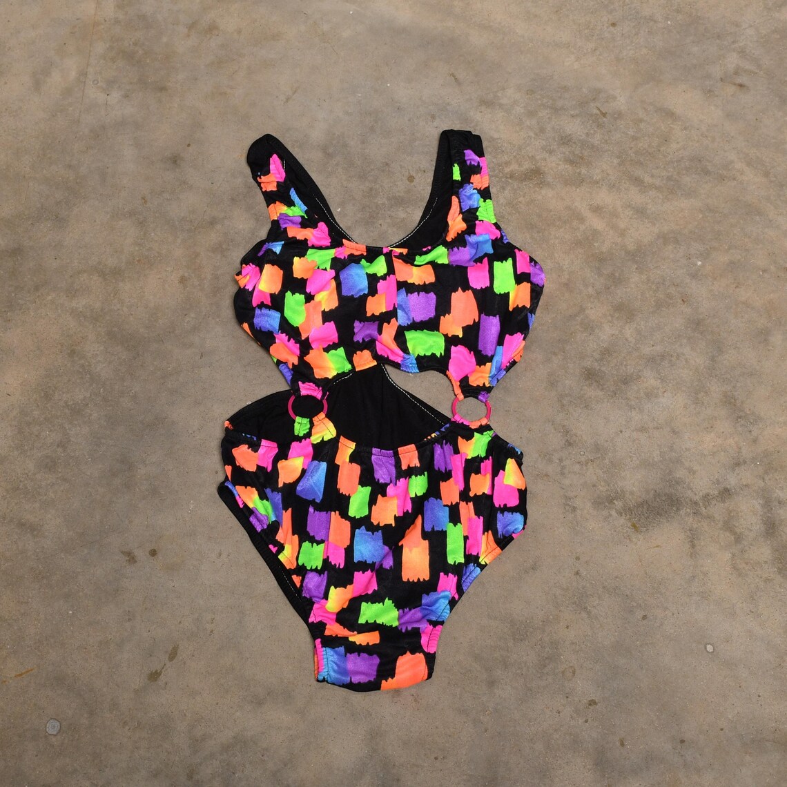 Vintage 80s Bathing Suit Neon Rainbow Abstract Pattern 1980 One Piece ...