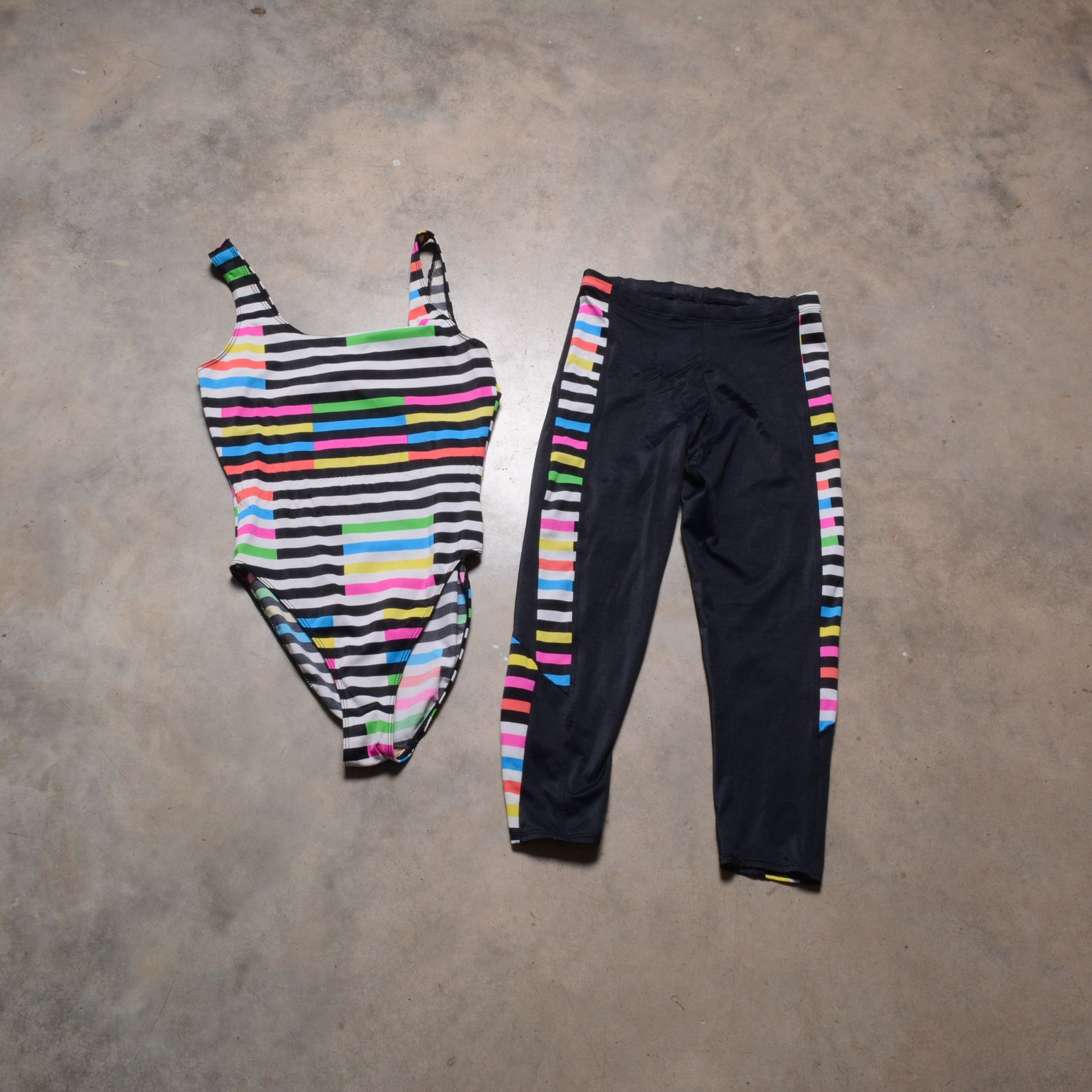 Vintage 90s Rainbow Stripe Bodysuit One Piece Leotard Tights Set ...