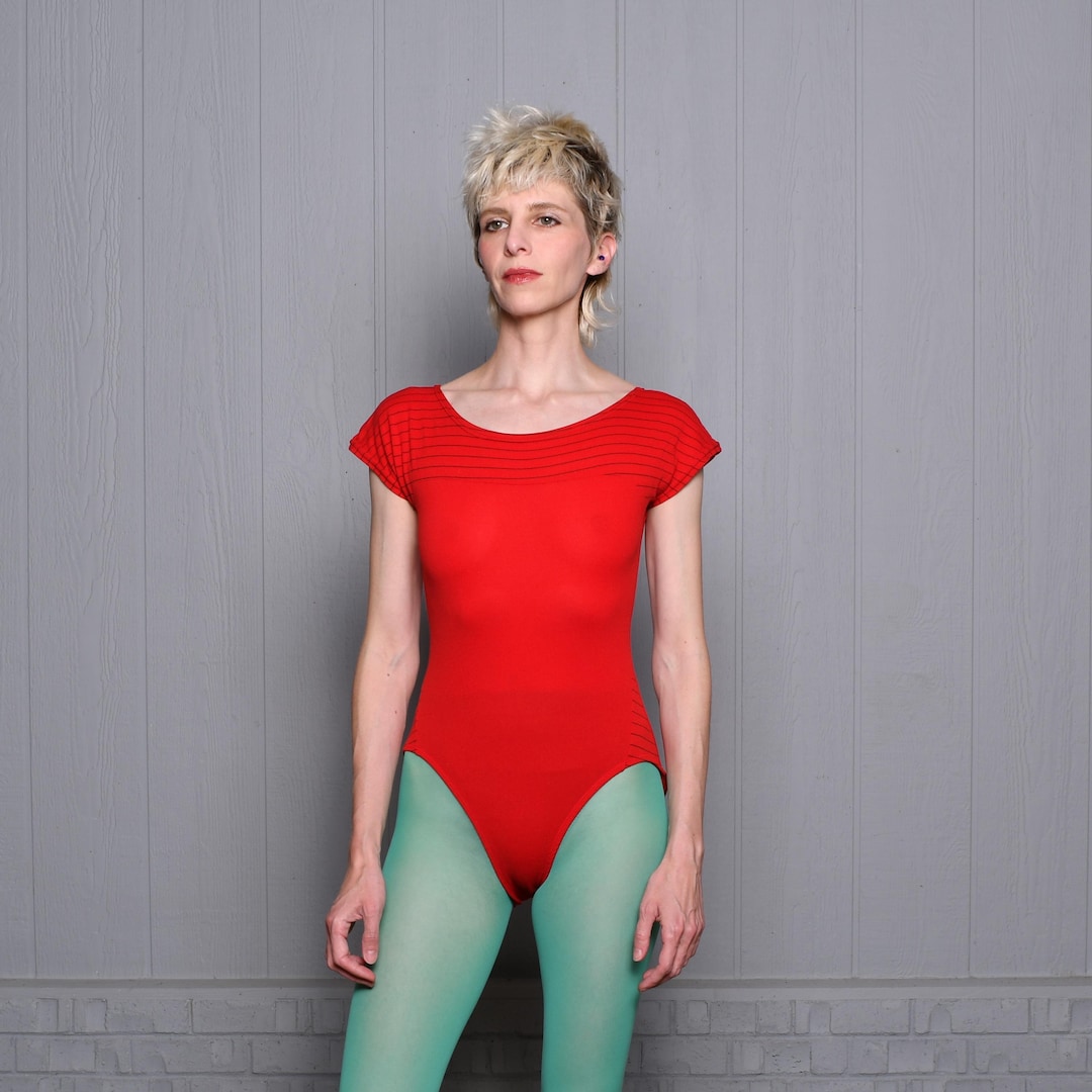 Vintage Bodysuit One Piece Leotard 80s 90s Red Blue Stripe Workout Wear ...
