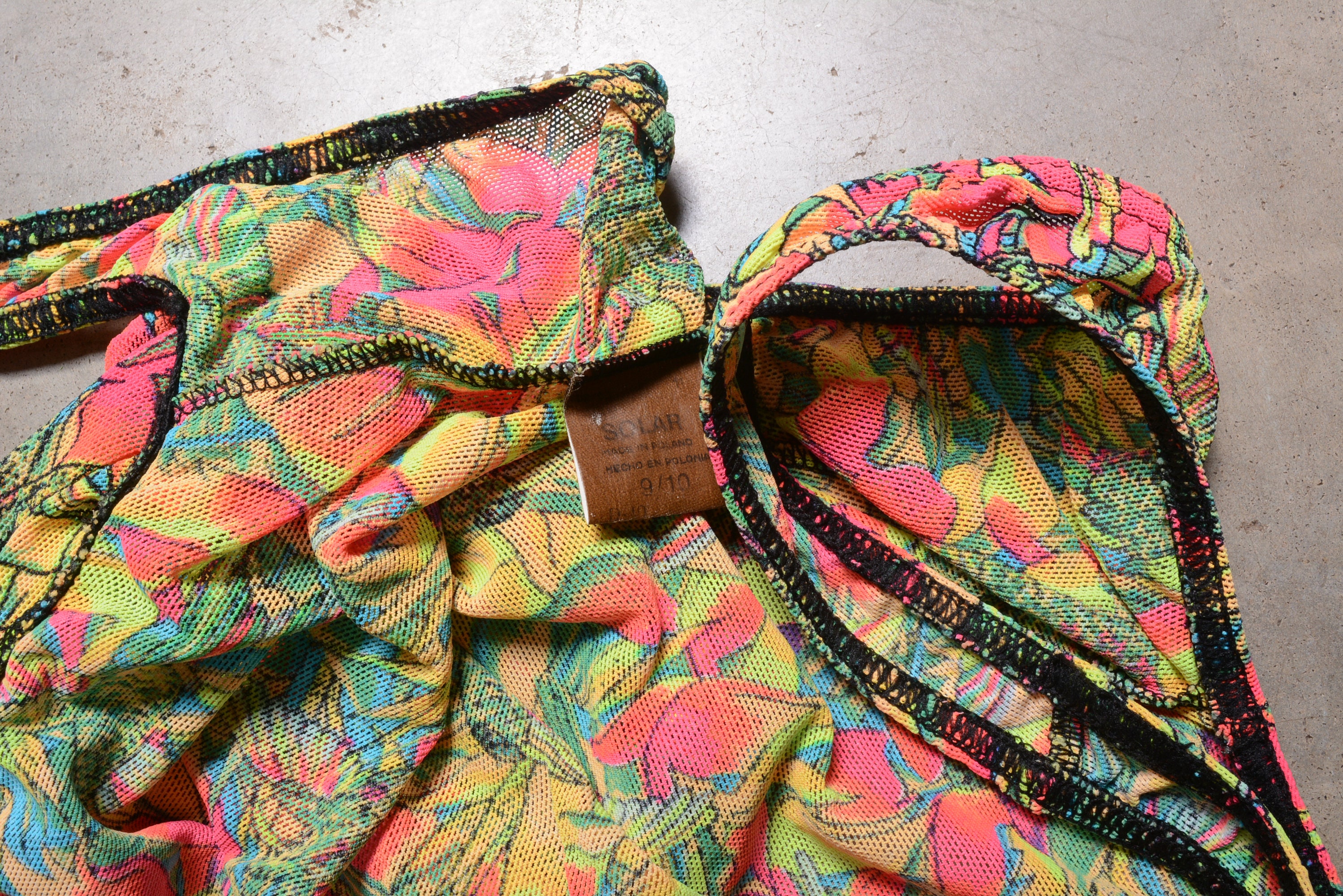 Vintage 90s Solar Tan Through Bathing Suit Rainbow Neon Flower Tropical ...