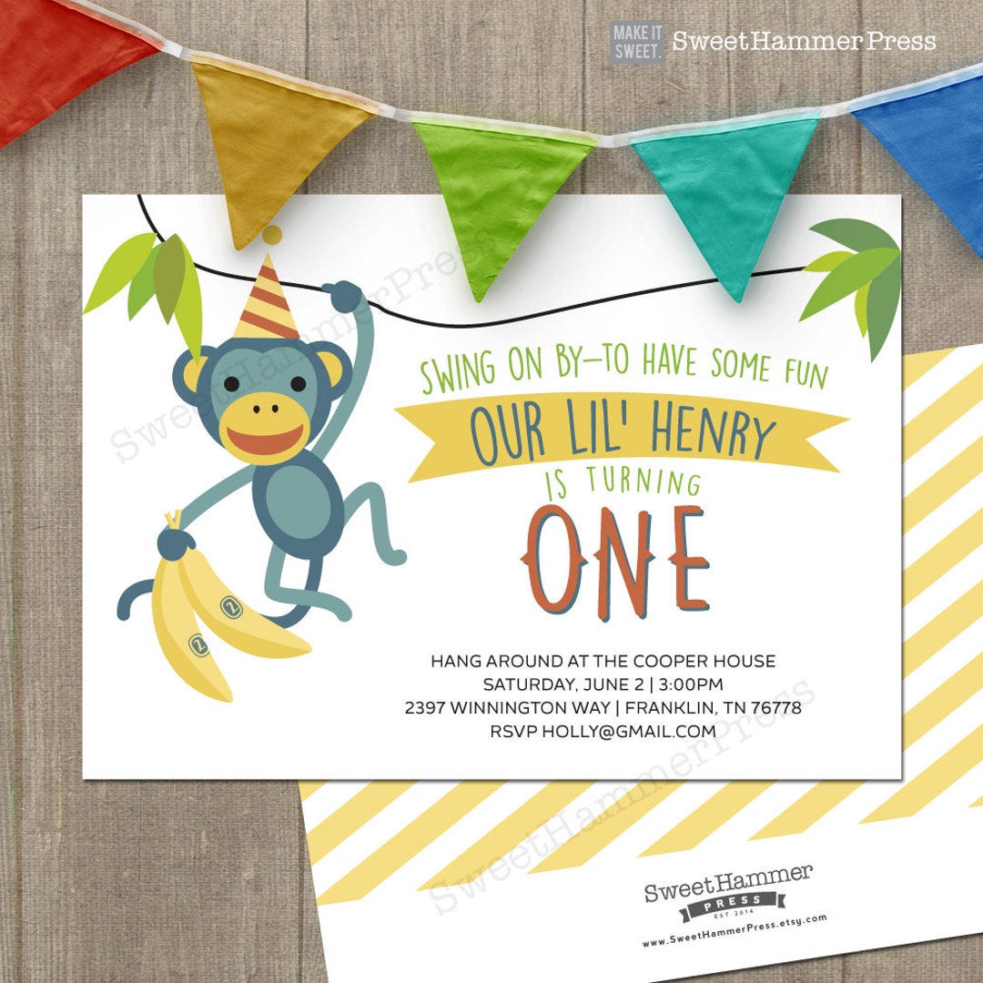 Monkey Birthday Invitation for Child Birthday, Zoo Party, Monkey Invite ...