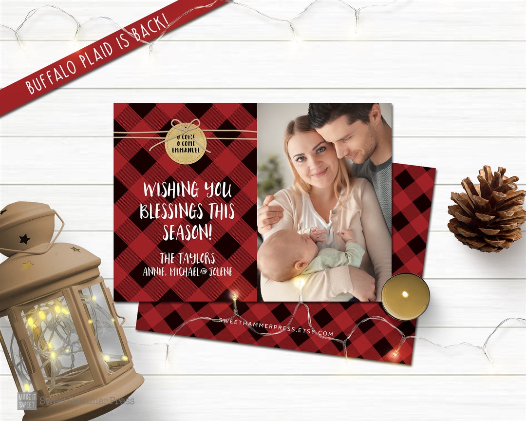 Rustic Holiday Card With Photo and Buffalo Plaid Rustic Christmas Cards ...