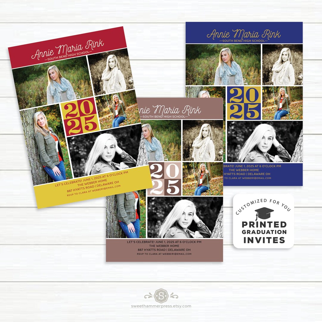 Graduation Party Printed Invitation With Multiple Photos Grad ...