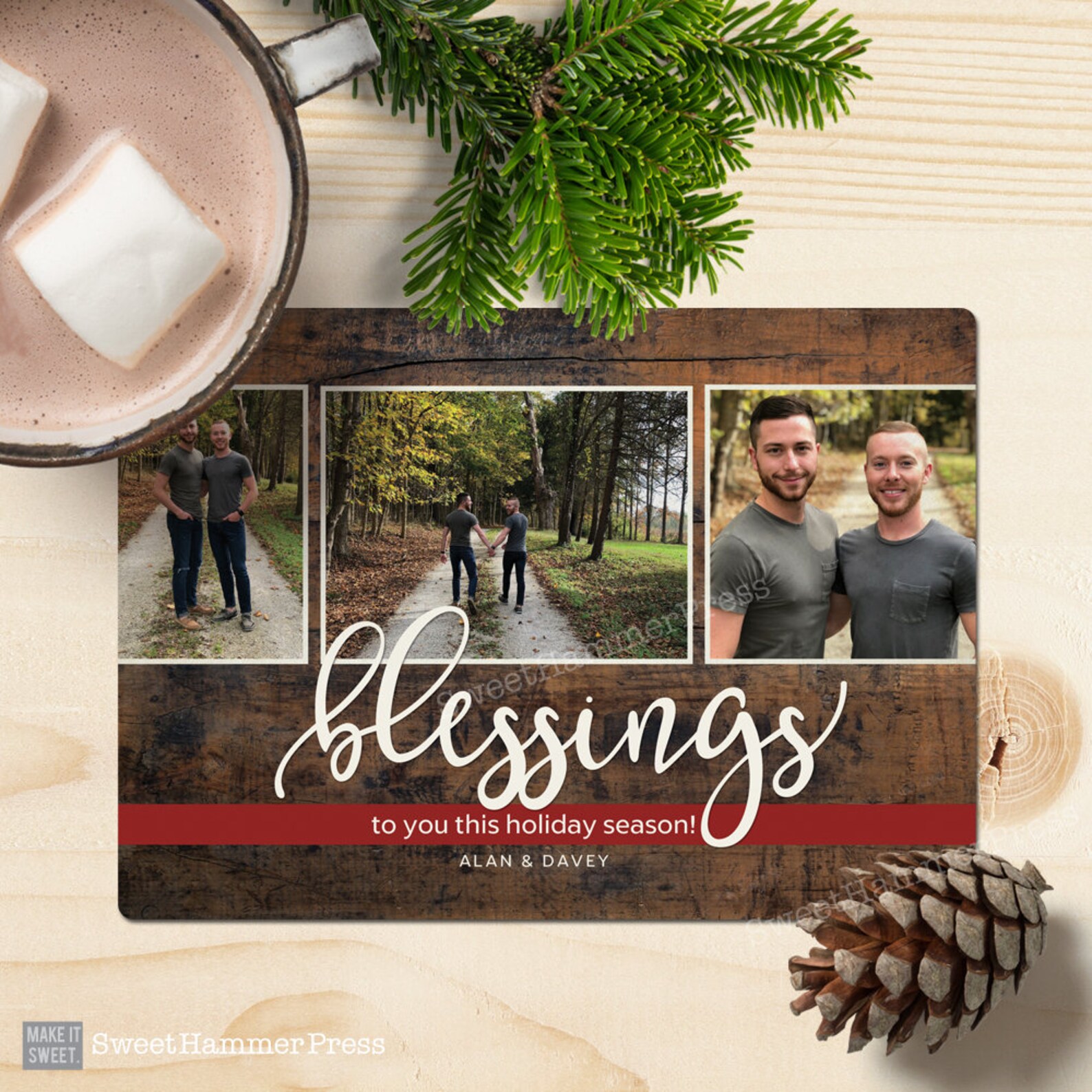 Rustic Christmas Photo Cards Masculine Holiday Cards With Multiple ...