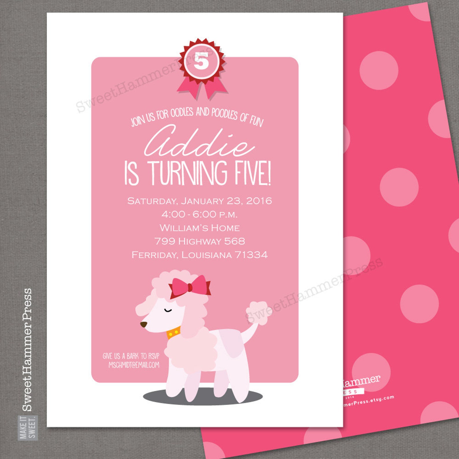 Poodle Birthday Party Invitation Birthday Invites Pink Poodle - Etsy