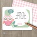 Thank You Note Card Owl Pink Amd Green Stationary Child Thank You Notes ...