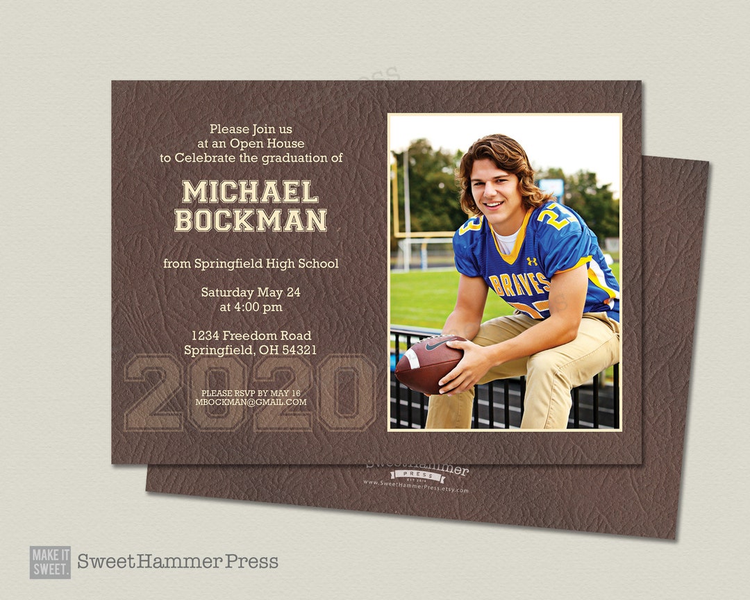 Football Graduation Invitation for Guy / Photo Graduation Announcement ...