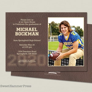 Football Graduation Invitation for Guy / Photo Graduation Announcement ...