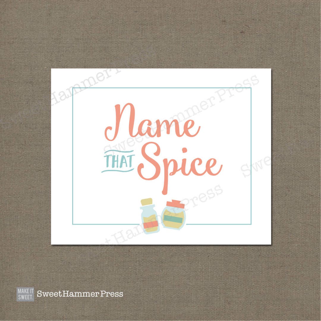 Name That Spice Sign for Bridal Shower Game Signs Printable Kitchen ...