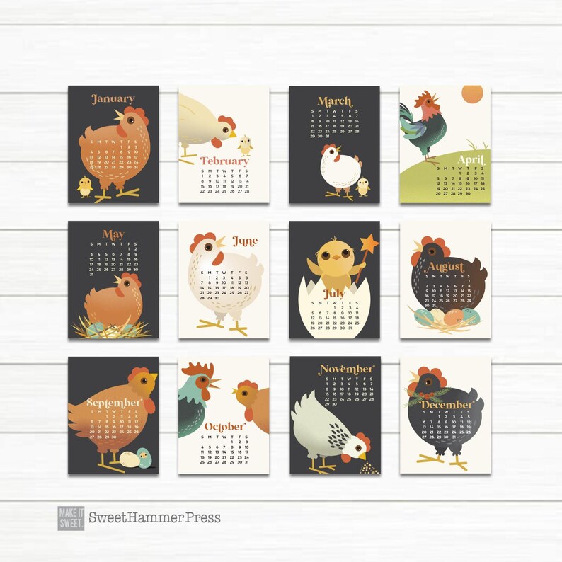 2026 Calendar With Chickens and Farmhouse Theme, Small Art Desk ...