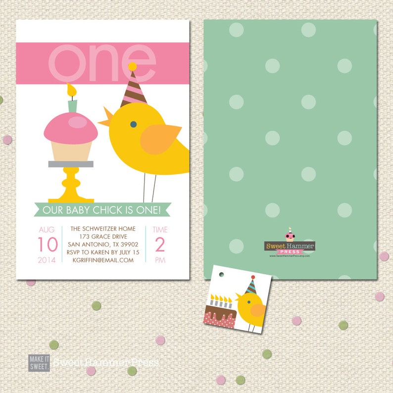 Our Baby Chick First Birthday Invitation, First Birthday Girl, Spring ...