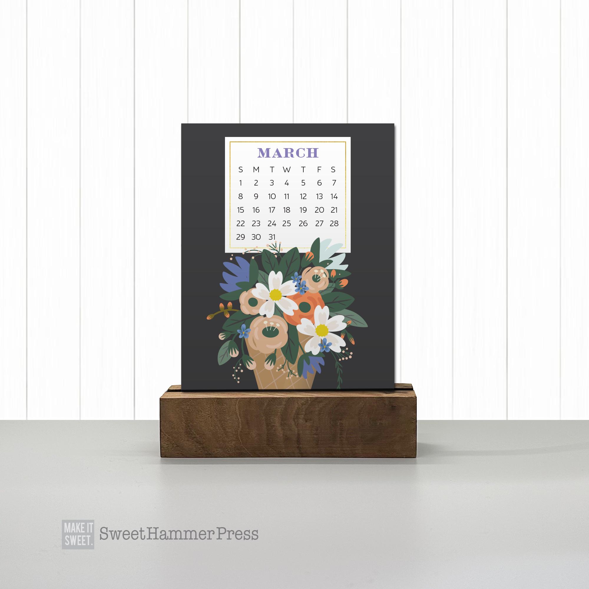 Mini Floral Calendar With Optional Wooden Stand - 2026 Flower Easel ...