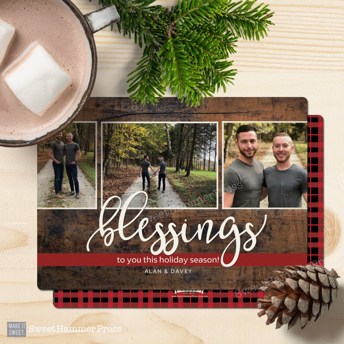 Rustic Christmas Photo Cards Masculine Holiday Cards With Multiple ...