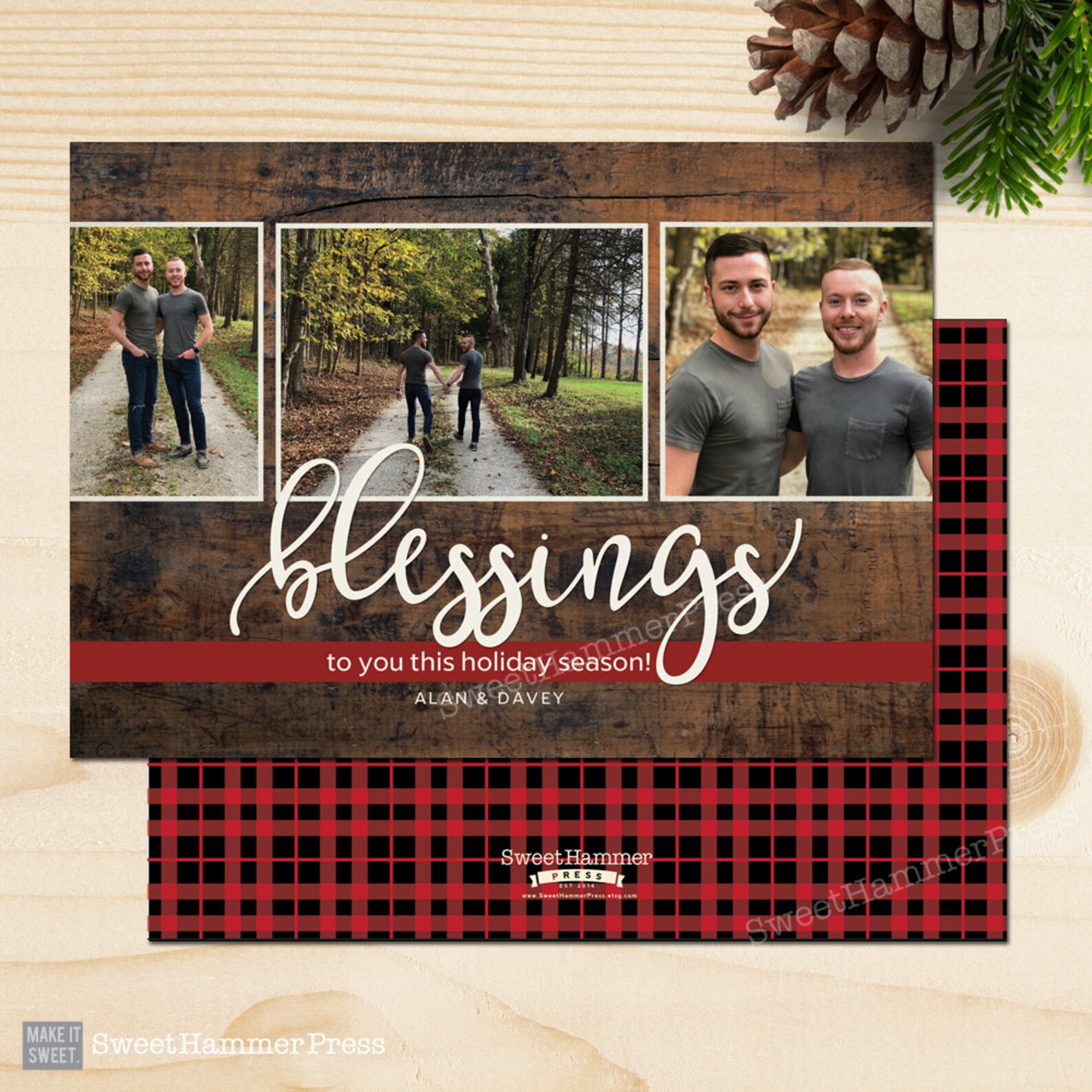 Rustic Christmas Photo Cards Masculine Holiday Cards With Multiple ...
