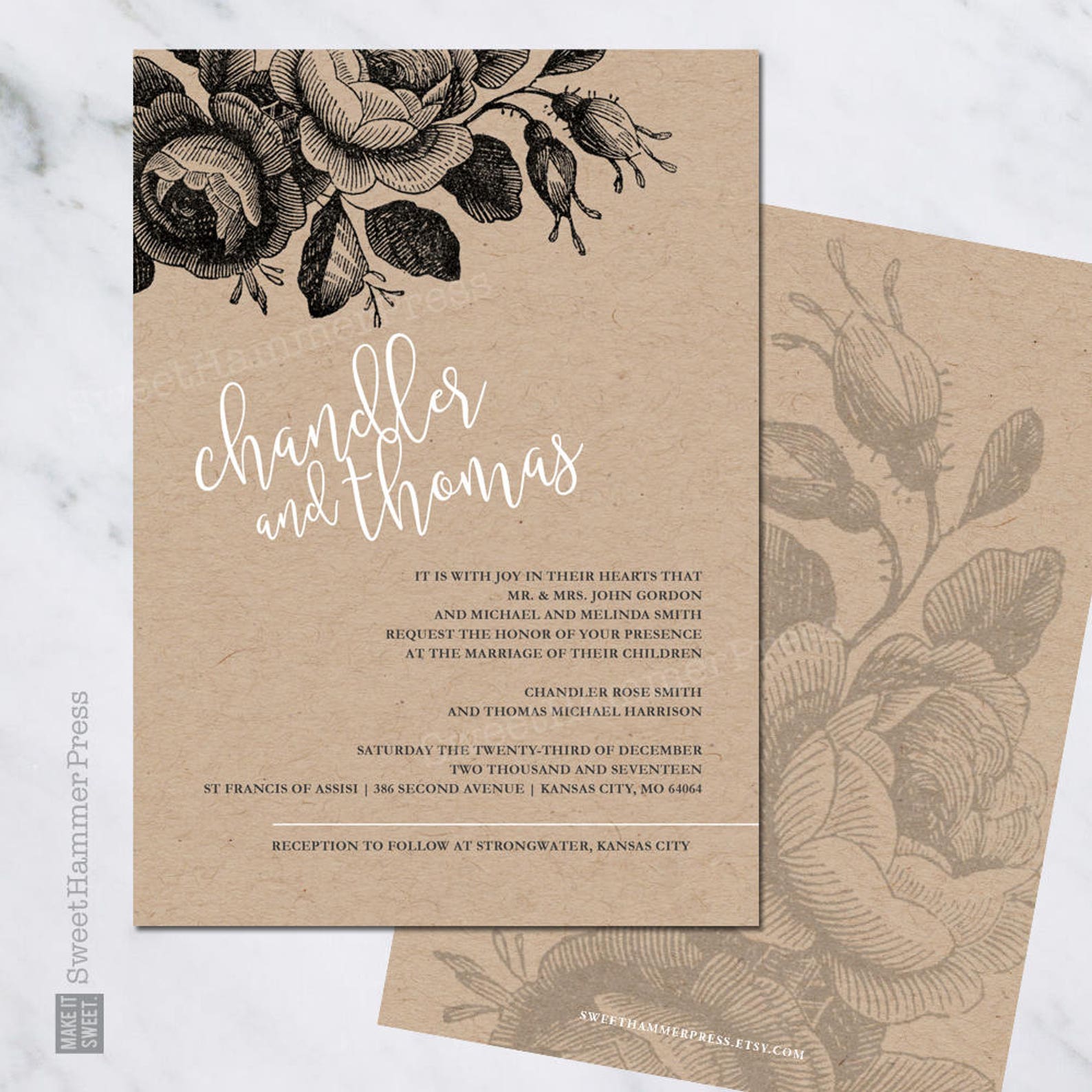 Vintage Floral Wedding Invitations Antique Roses Invitation - Etsy