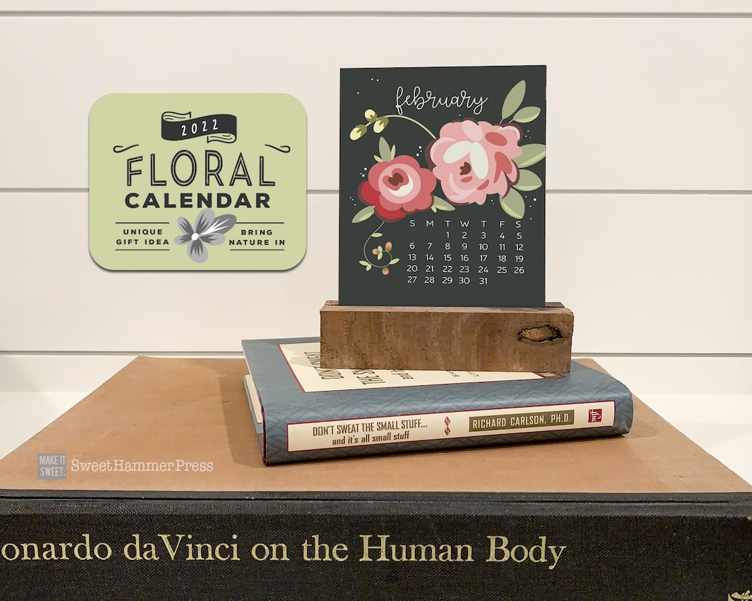 2024 Floral Desk Calendar With Wood Stand Floral Calendar Easel ...
