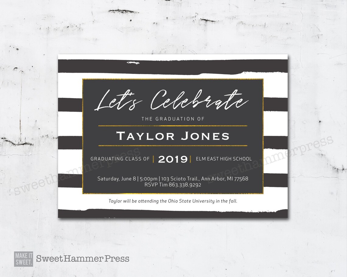 Graduation Party Invitation No Photo Black and White Printed or ...