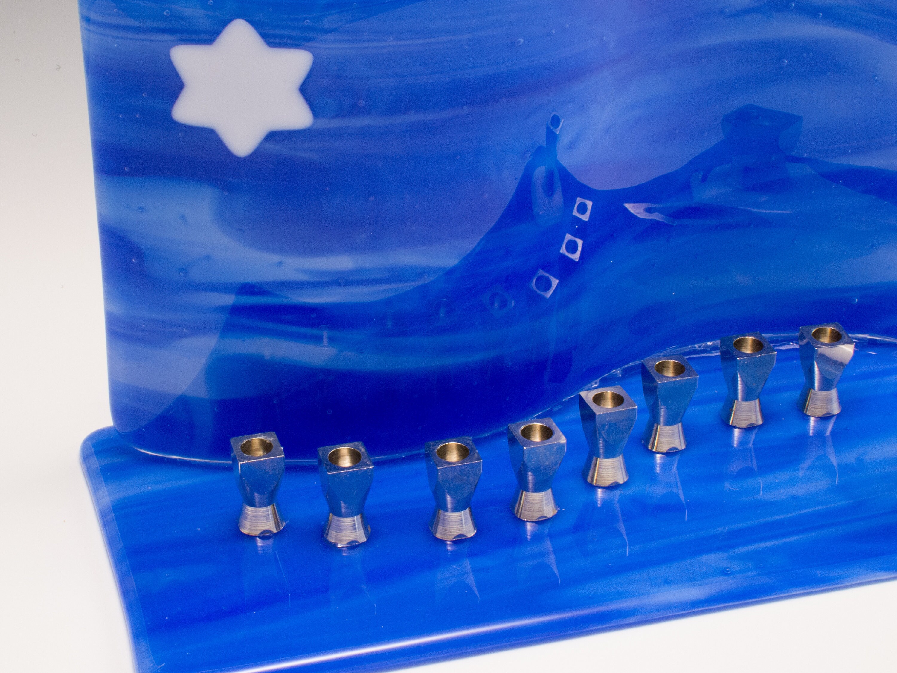 Jewish Hanukkah Chanukkah Menorah Candleholder Blue Wave Stained-glass ...