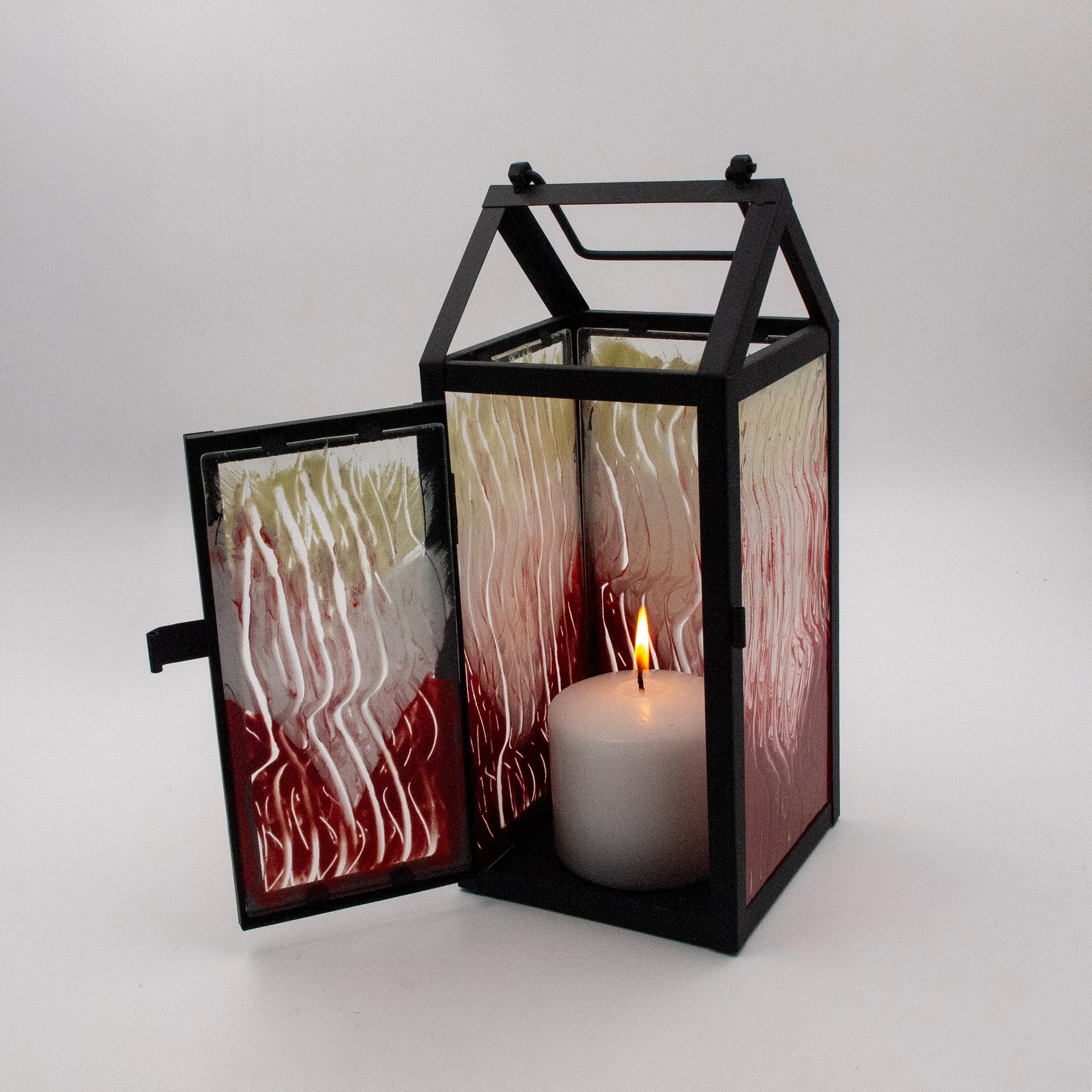 Glass Lantern Red and White Hand Painted - Etsy