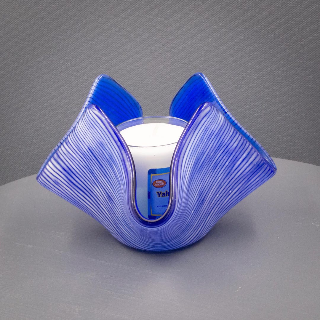 Yahrzeit Jewish Memorial Yizkor Candle White on Blue Fused Glass SKU ...