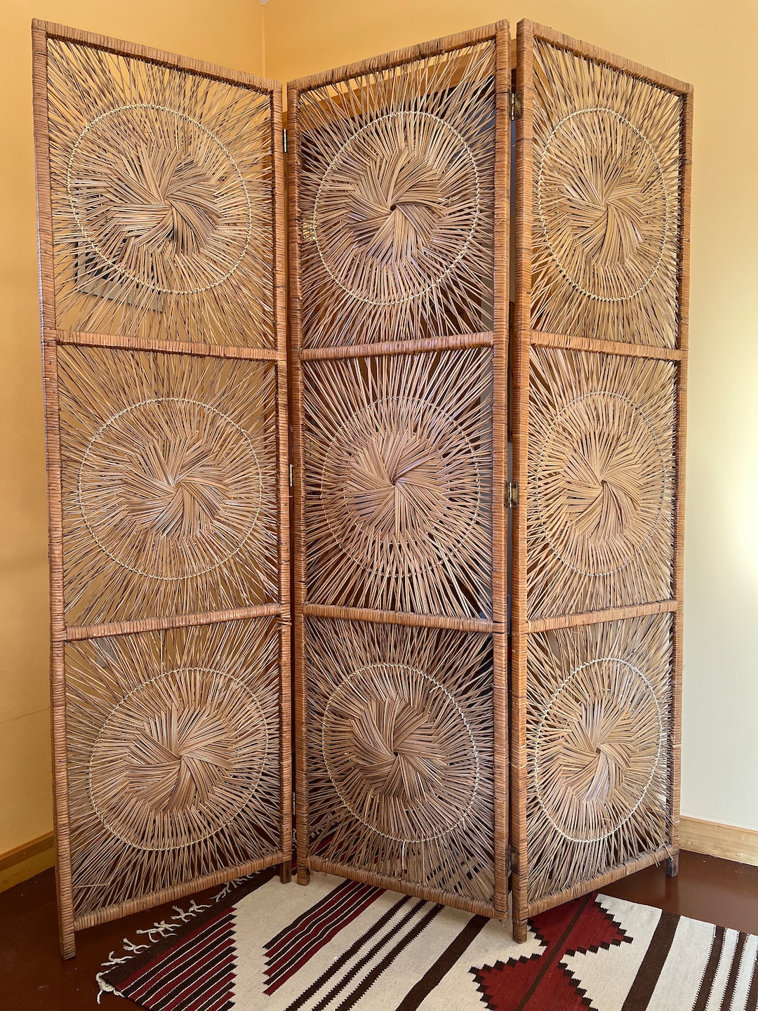 Vintage MCM Rattan Folding Screen / Room Divider - Etsy