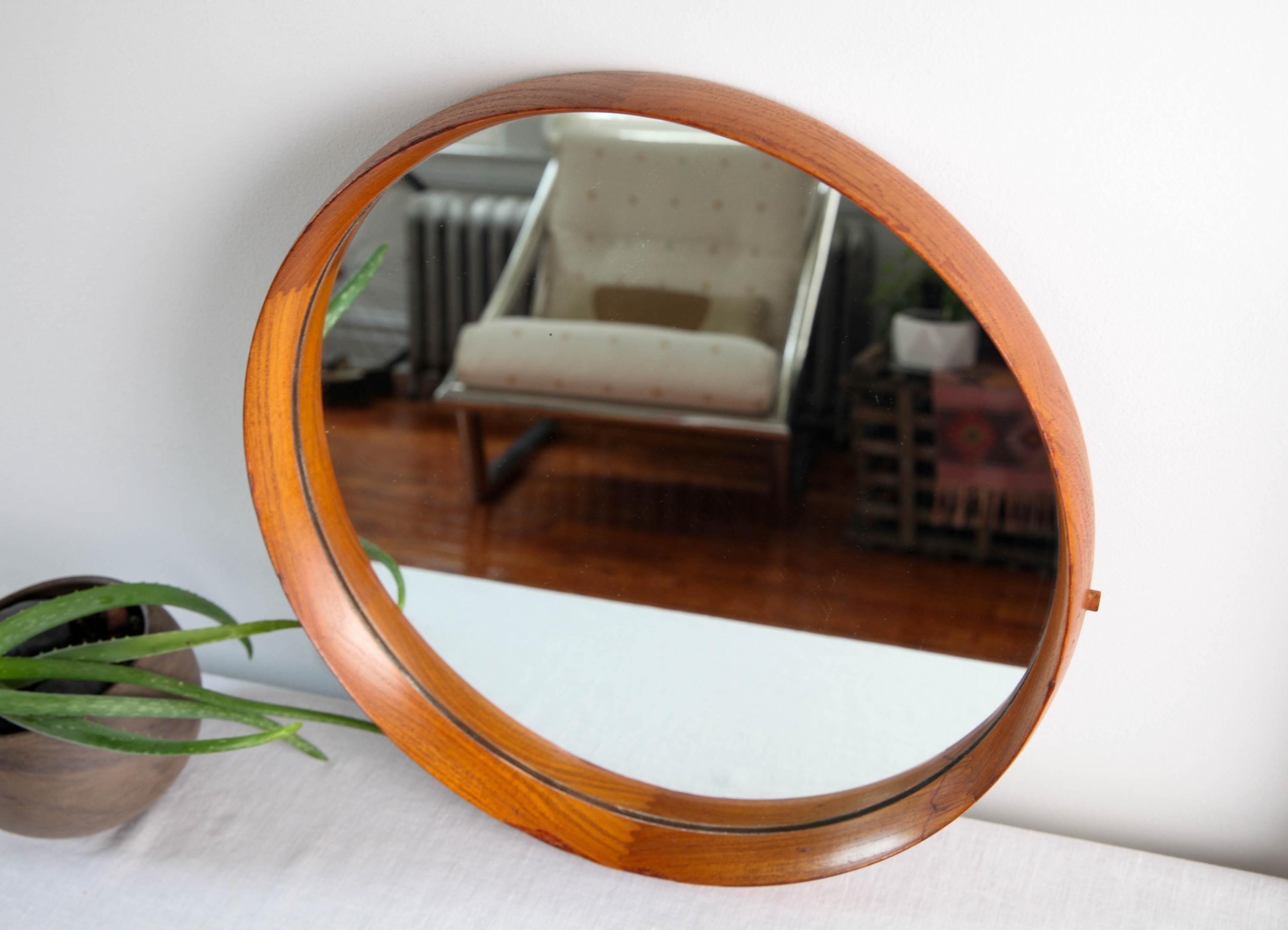 Vintage Danish Modern Round Mirror in Teak Frame - Etsy