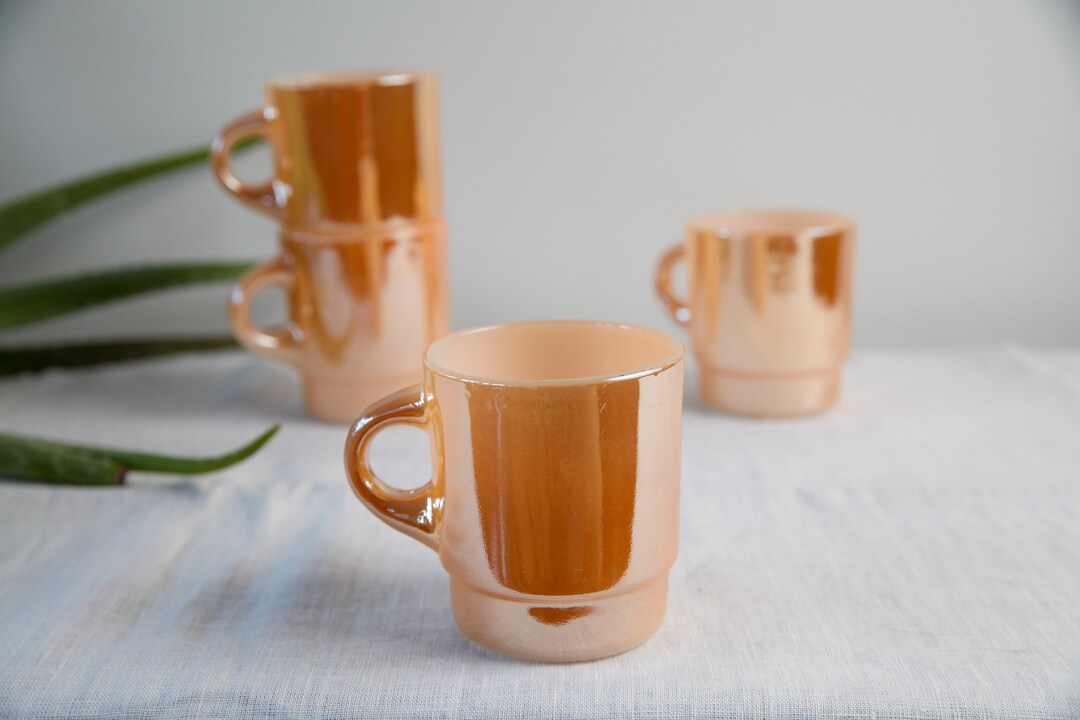 Set of Four MCM Peach Lusterware Coffee Mugs or Cups - Fire King ...