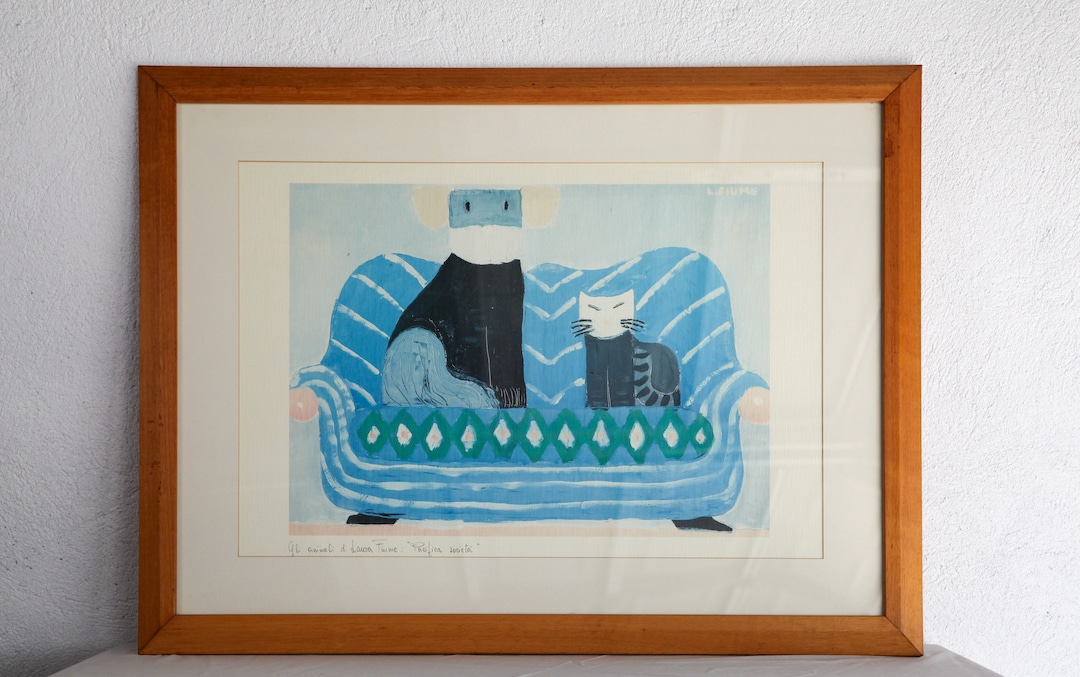 Signed Lithograph by Italian Artist Laura Fiume in Wood Frame Mounted ...